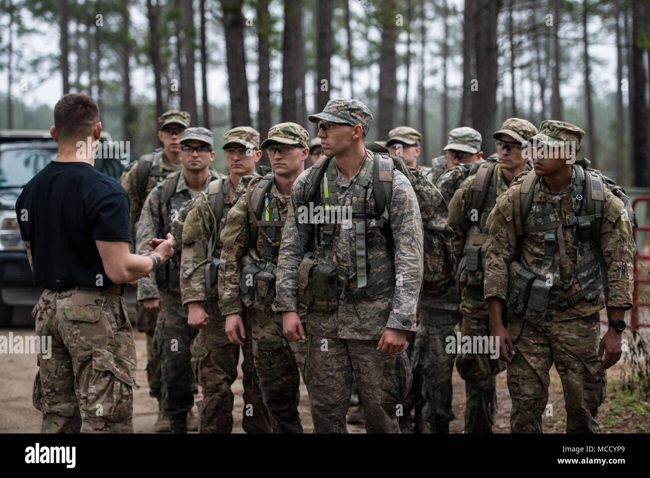 A Ranger addresses Airmen after a land navigation challenge during a ...