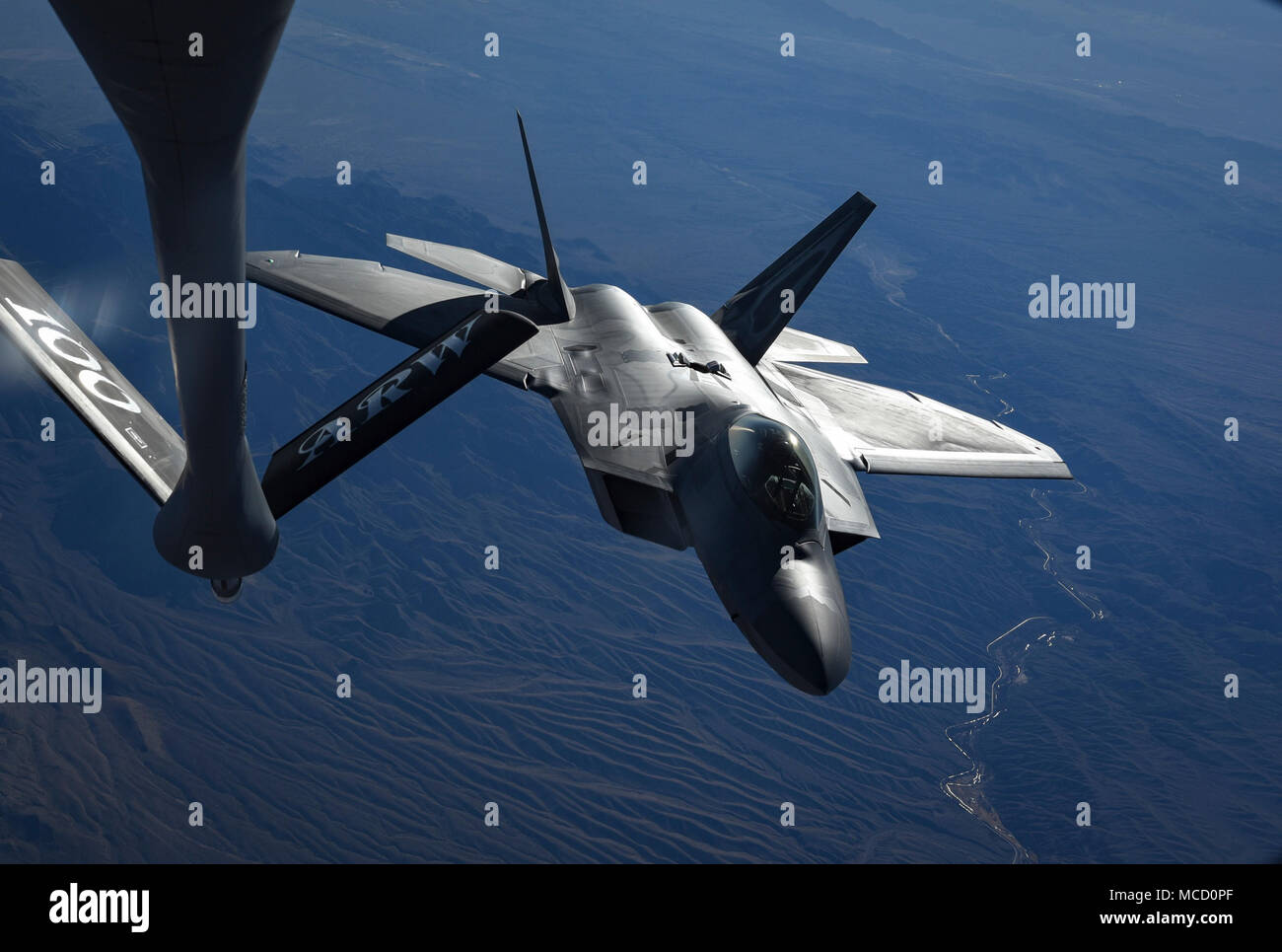 An F-22 Raptor fighter jet assigned to the 27th Fighter Squadron at ...