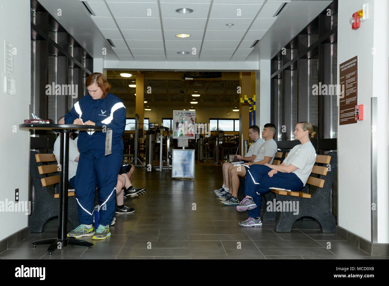 U.S. Airmen at the 20th Force Support Squadron main fitness center wait ...