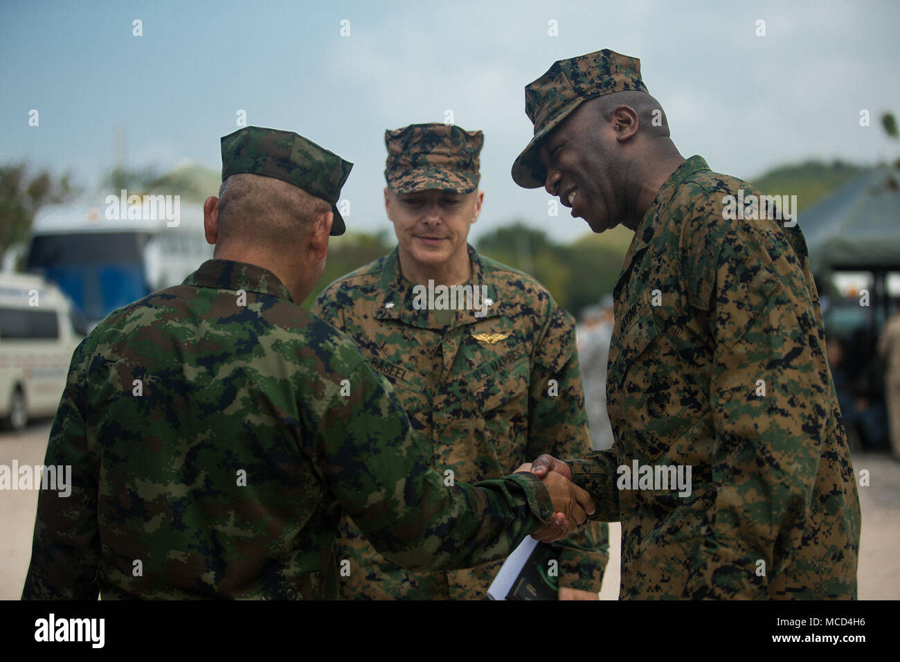 Sergeant Major of the Marine Corps Ronald L. Green (right) greets a ...