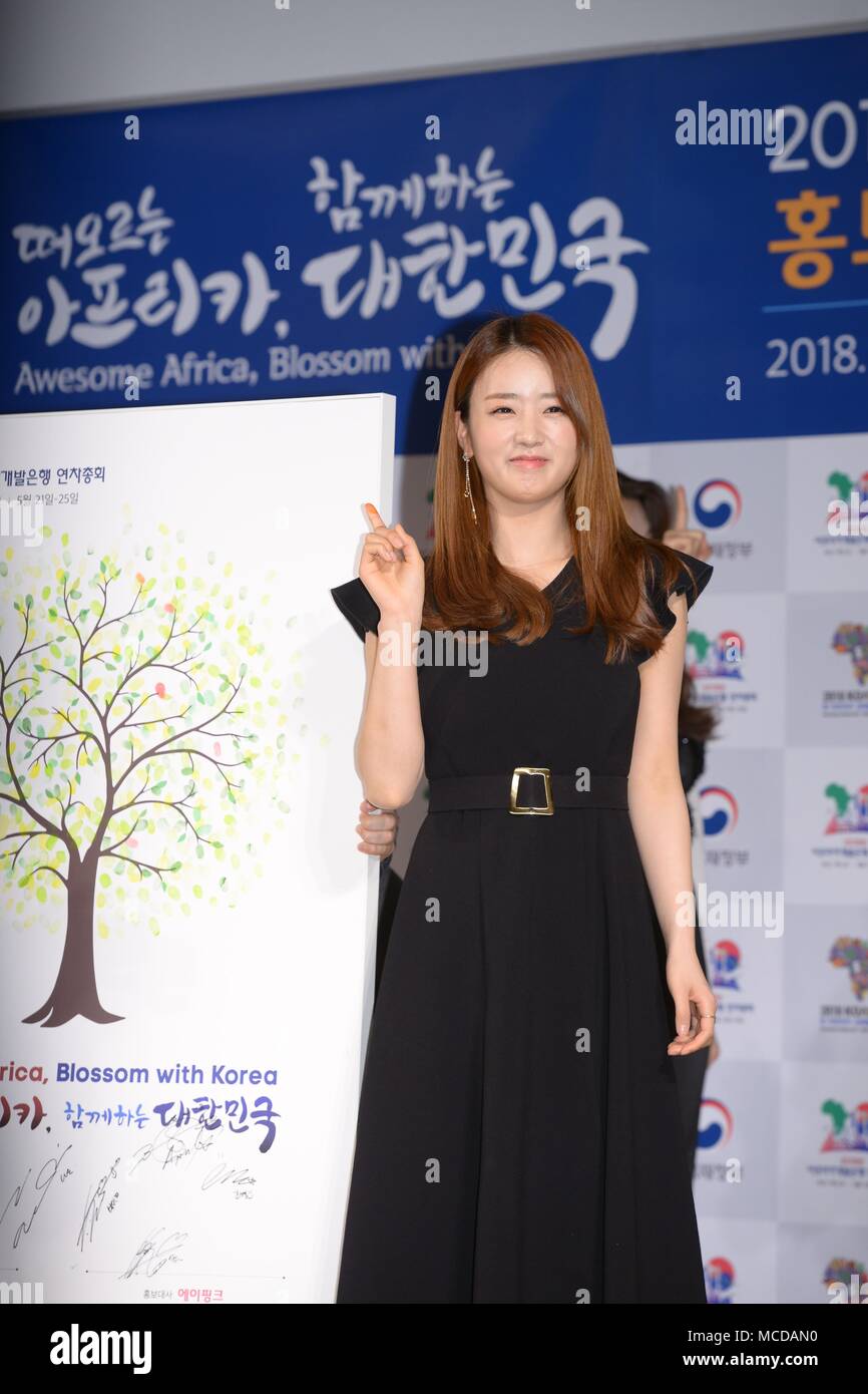 Seoul, Korea. 15th Apr, 2018. Apink attends 2018 annual meeting of the African development bank ...