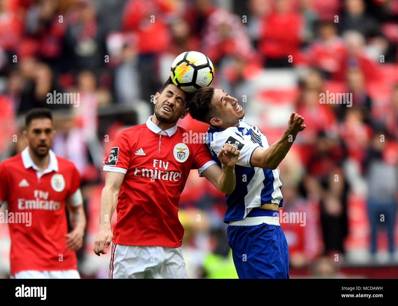 Lisbon, Portugal. 15th Apr, 2018. Pizzi (L) of Benfica vies with ...
