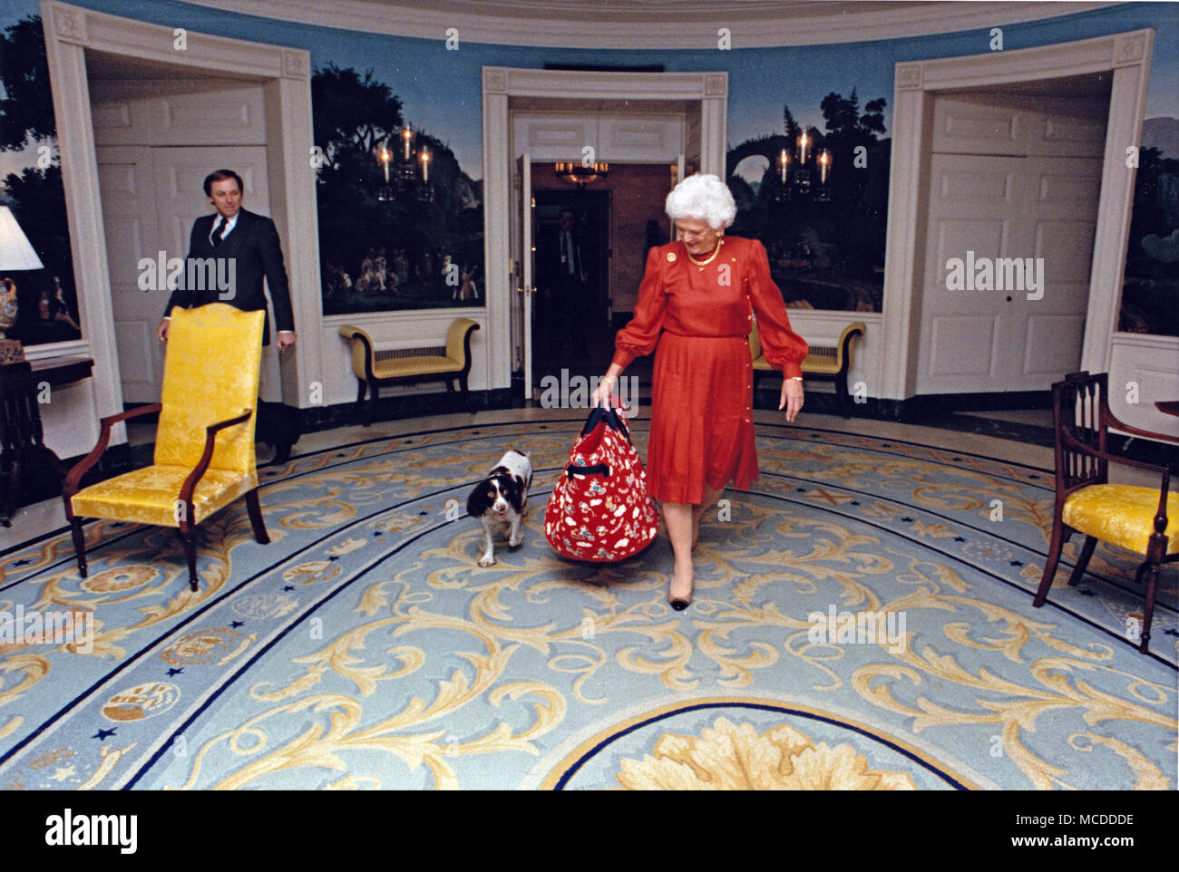 First lady Barbara Bush walks through the Diplomatic Reception Room of ...