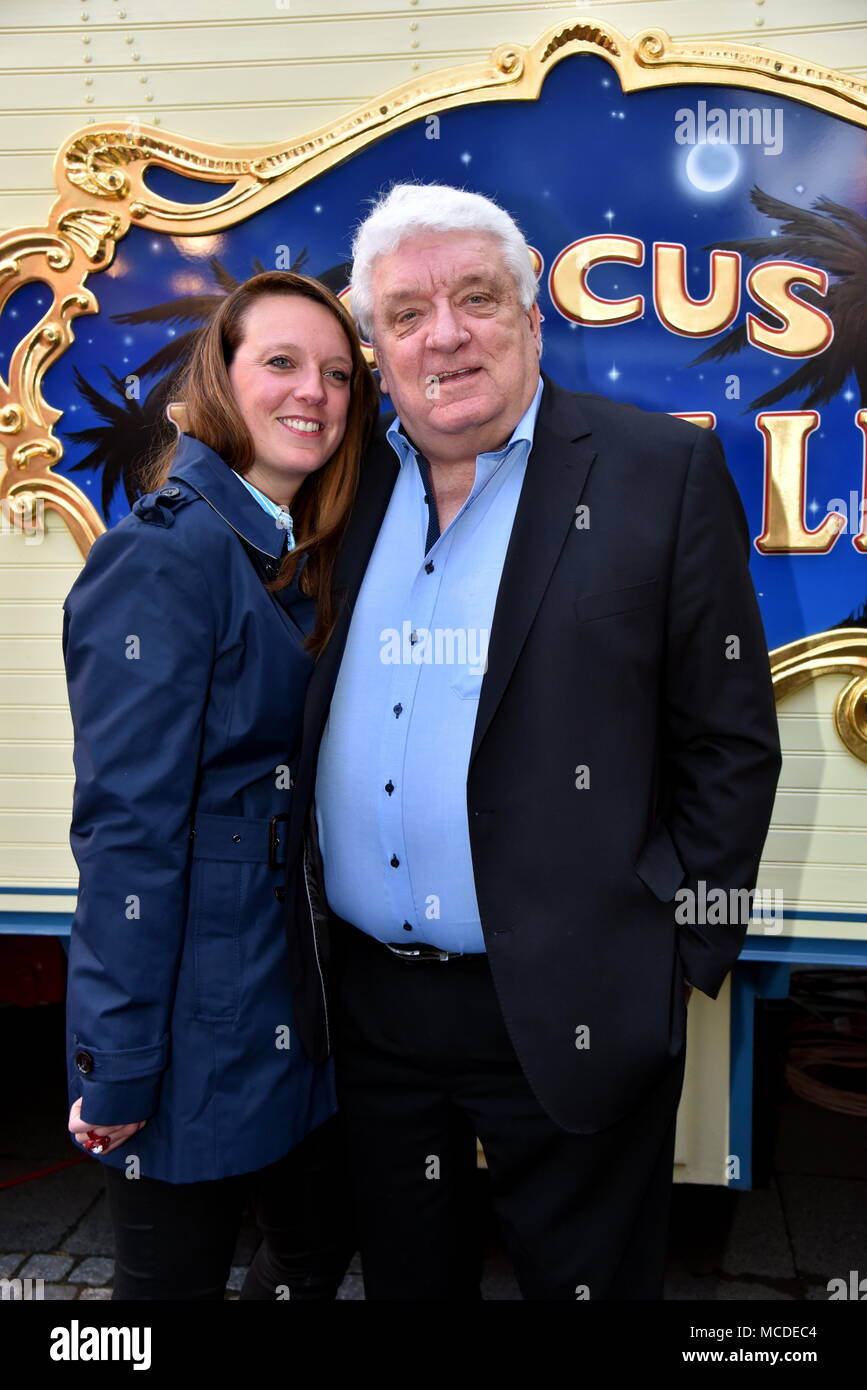 12 April 2018, Germany, Cologne: Presenter Hans Meiser and his daughter ...