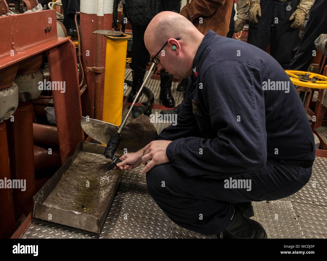 ATLANTIC OCEAN (Feb. 18, 2018) Machinist's Mate 1st Class Josh Mayo ...
