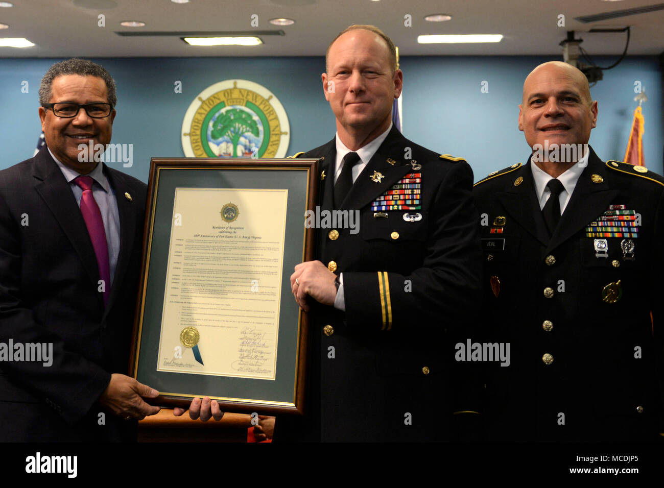 McKinley Price, Newport News, Va. mayor, presents U.S. Army Col. Ralph ...
