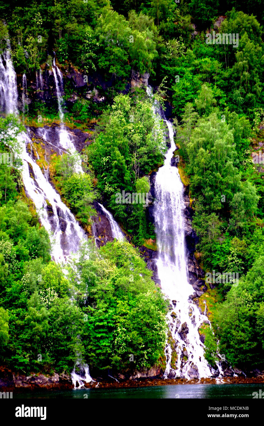 waterfalls in the fjords of Norway Stock Photo - Alamy