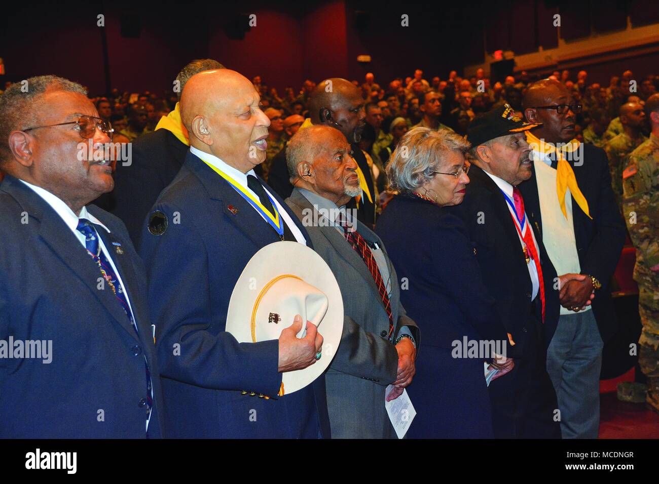 Several local veterans sing "Lift Every Voice and Sing" during the ...