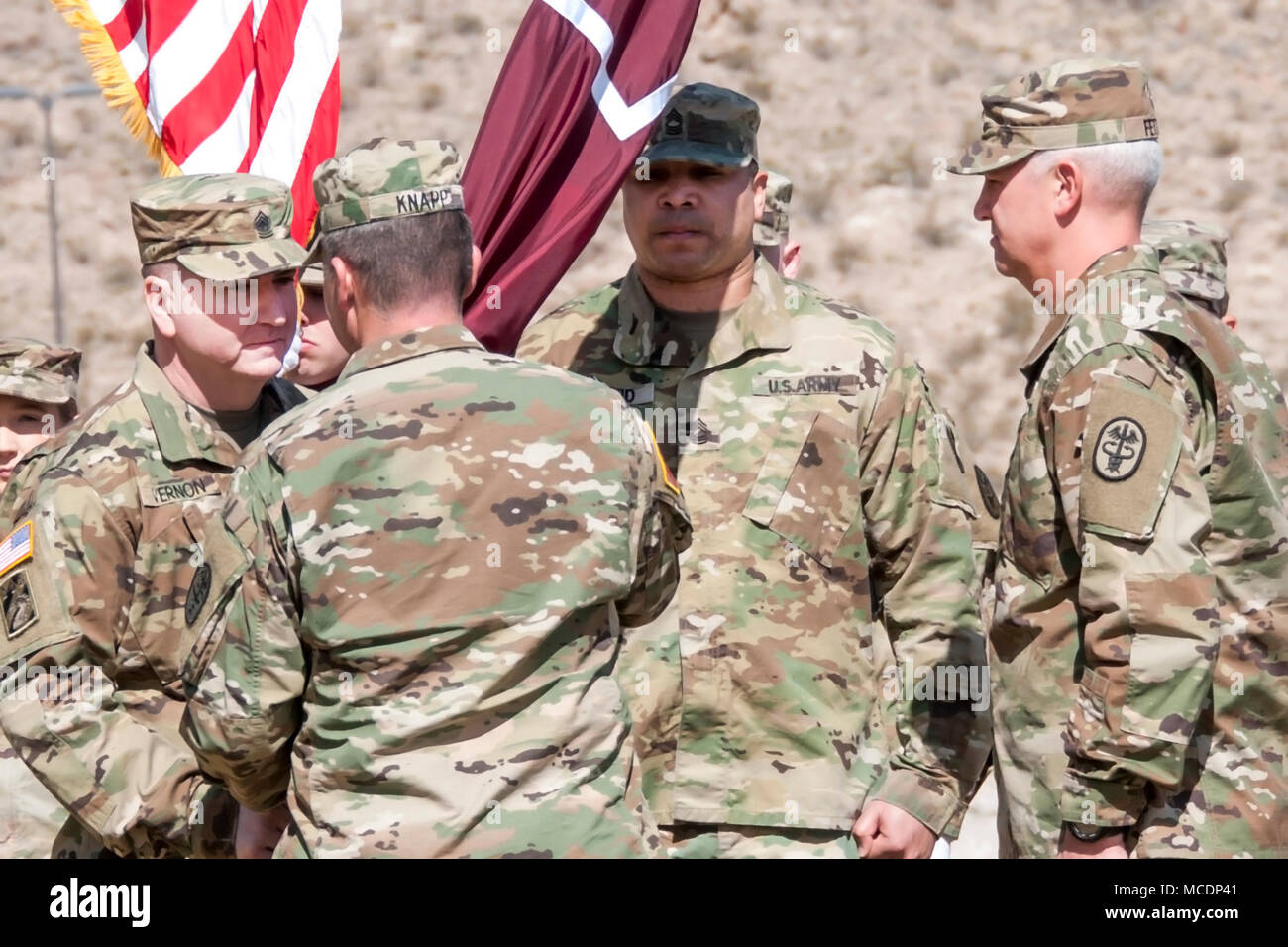 (From left) Command Sgt. Maj. William Vernon, incoming command sergeant ...