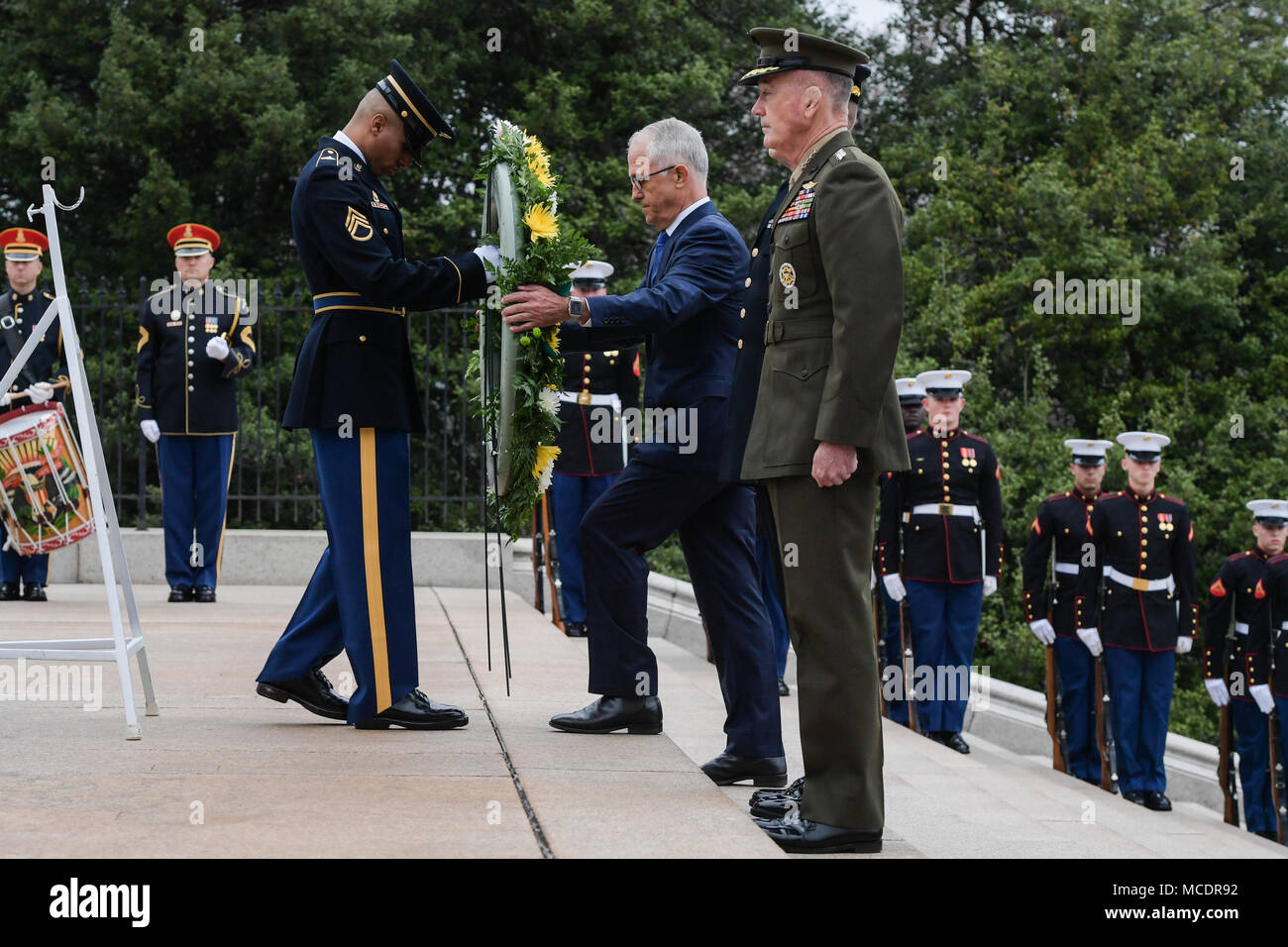 Malcolm Turnbull, Prime Minister of Australia, lays a wreath at the ...