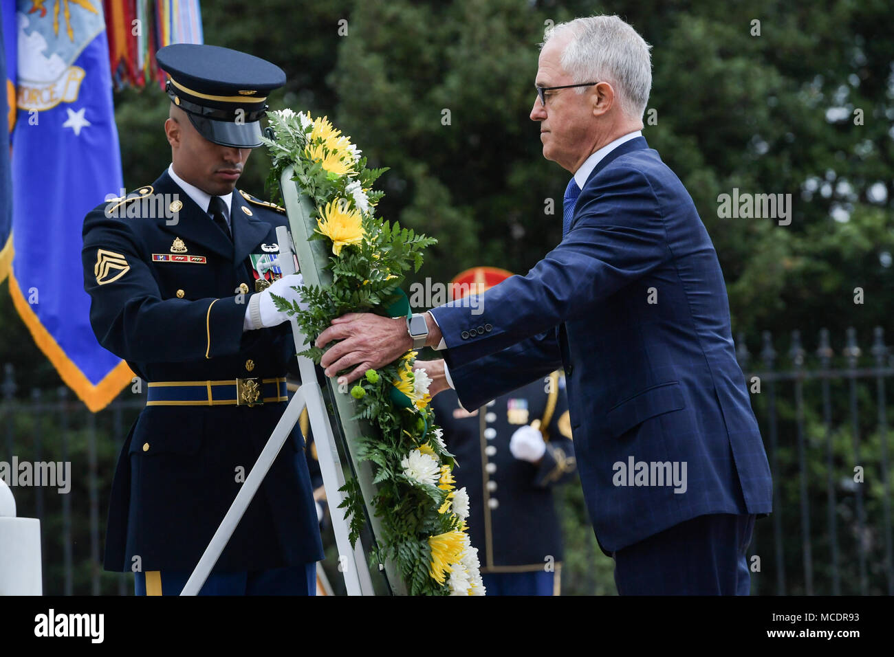 Malcolm Turnbull, Prime Minister of Australia, lays a wreath at the ...