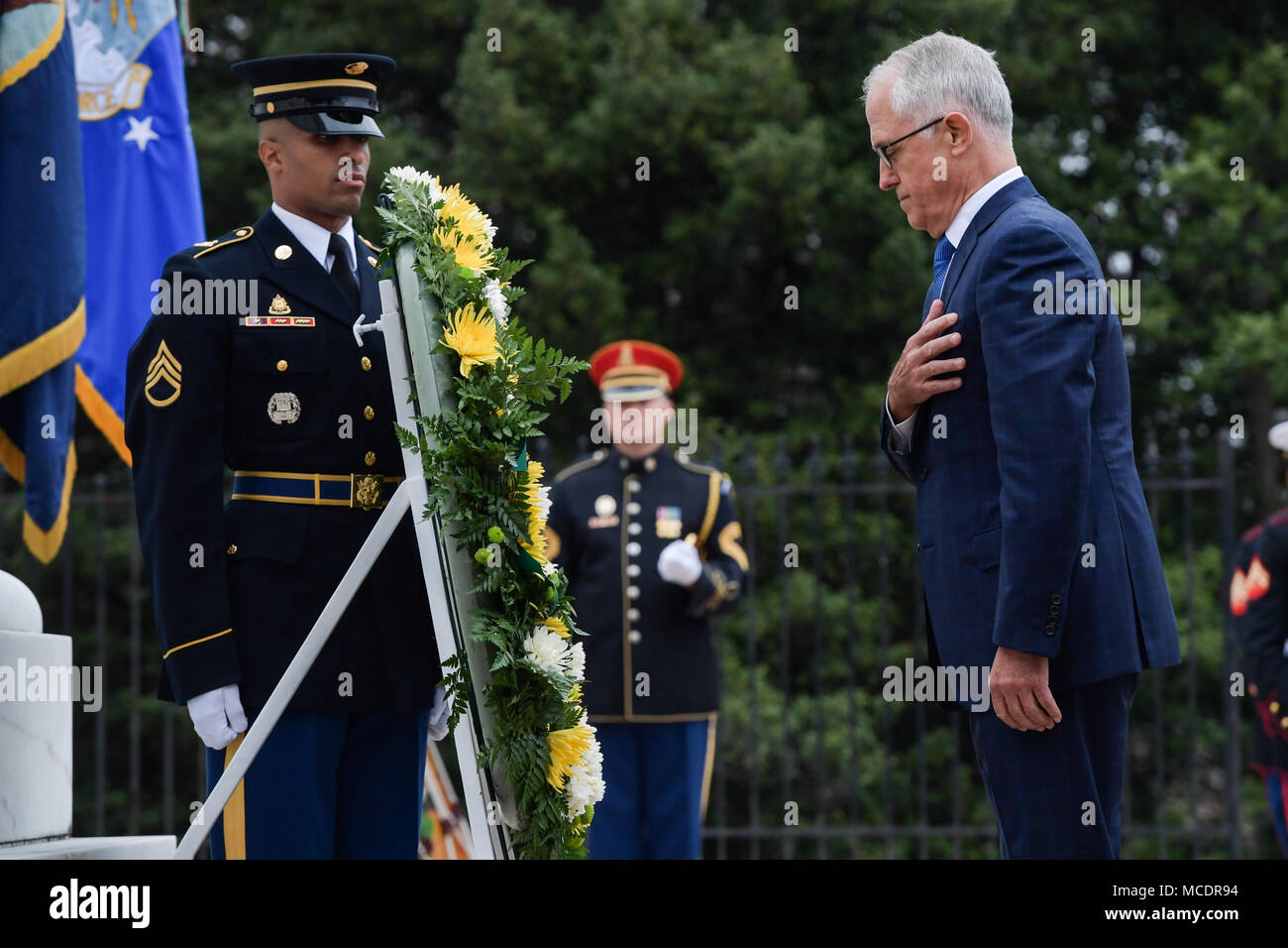 Malcolm Turnbull, Prime Minister of Australia, lays a wreath at the ...