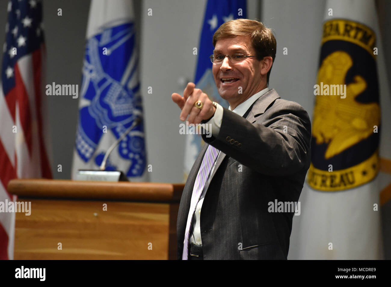 Secretary of the Army Dr. Mark Esper addresses Air Force Gen. Joseph ...