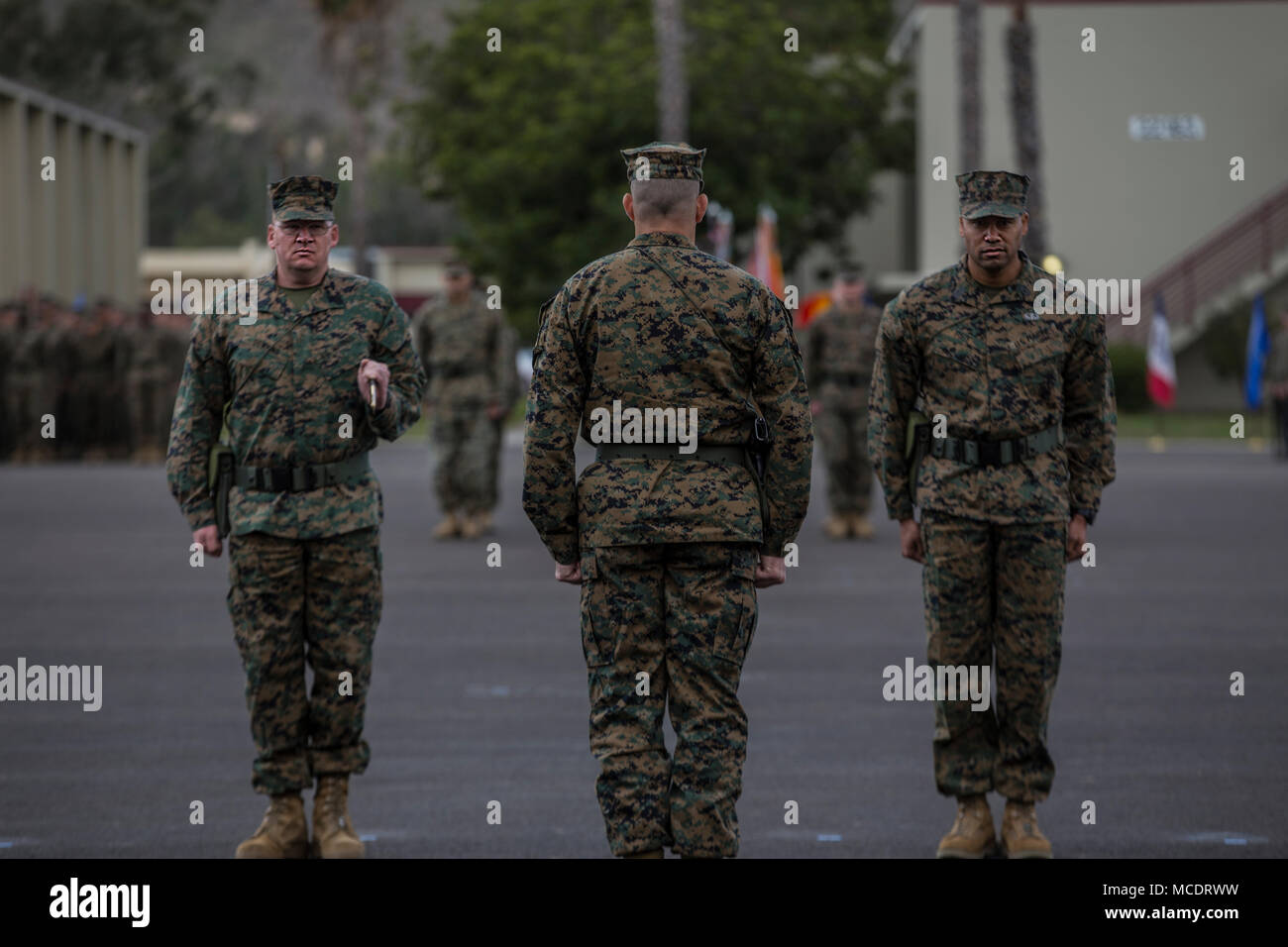 U.S. Marine Sgt. Maj. Dennis Downing (left) and Sgt. Maj. Stennett Rey ...