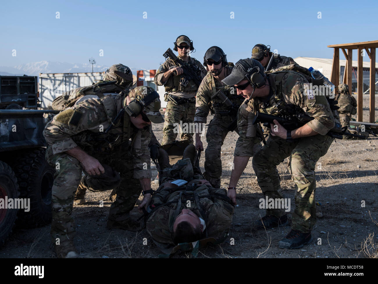 U.S. Air Force pararescuemen, assigned to the 83rd Expeditionary Rescue ...