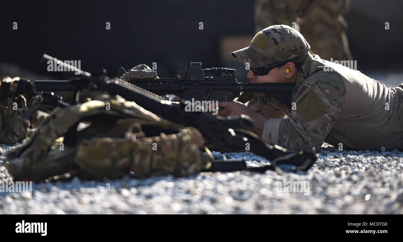 A U.S. Air Force Pararescueman assigned to the 83rd Expeditionary ...
