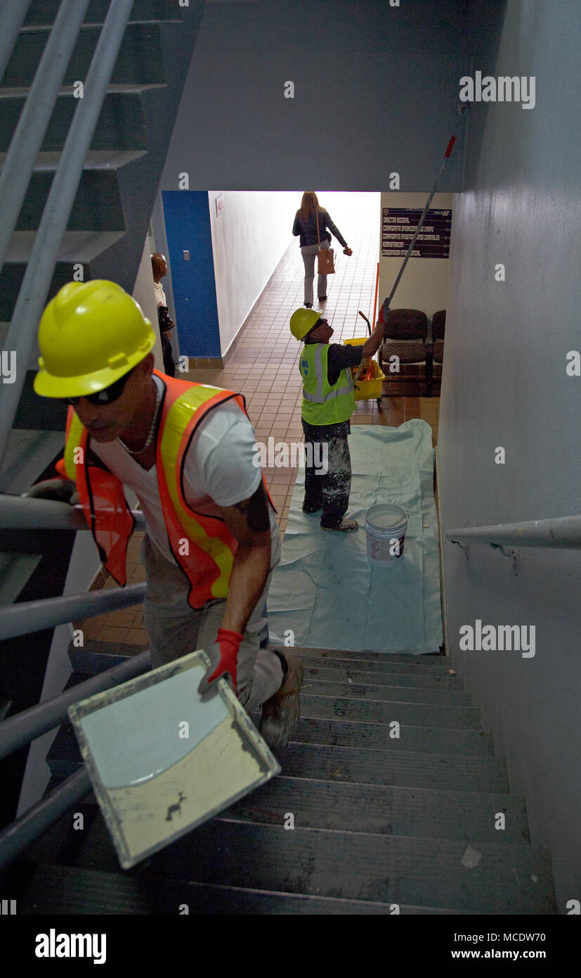 Bayamón, Puerto Rico, February 23, 2018 - Contractor paint walls as ...