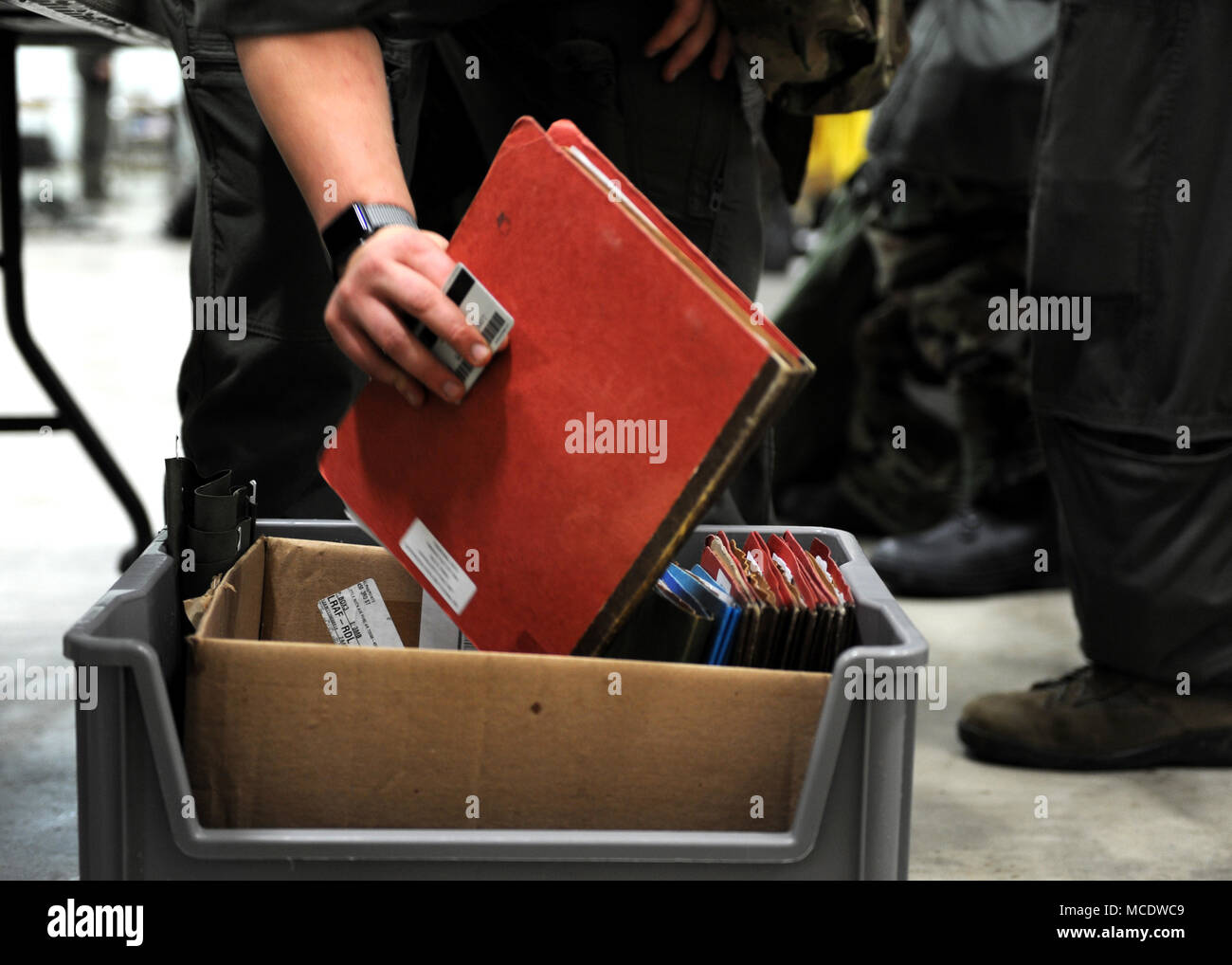 Mobility folders are collected during an exercise Feb. 21, 2018, at ...