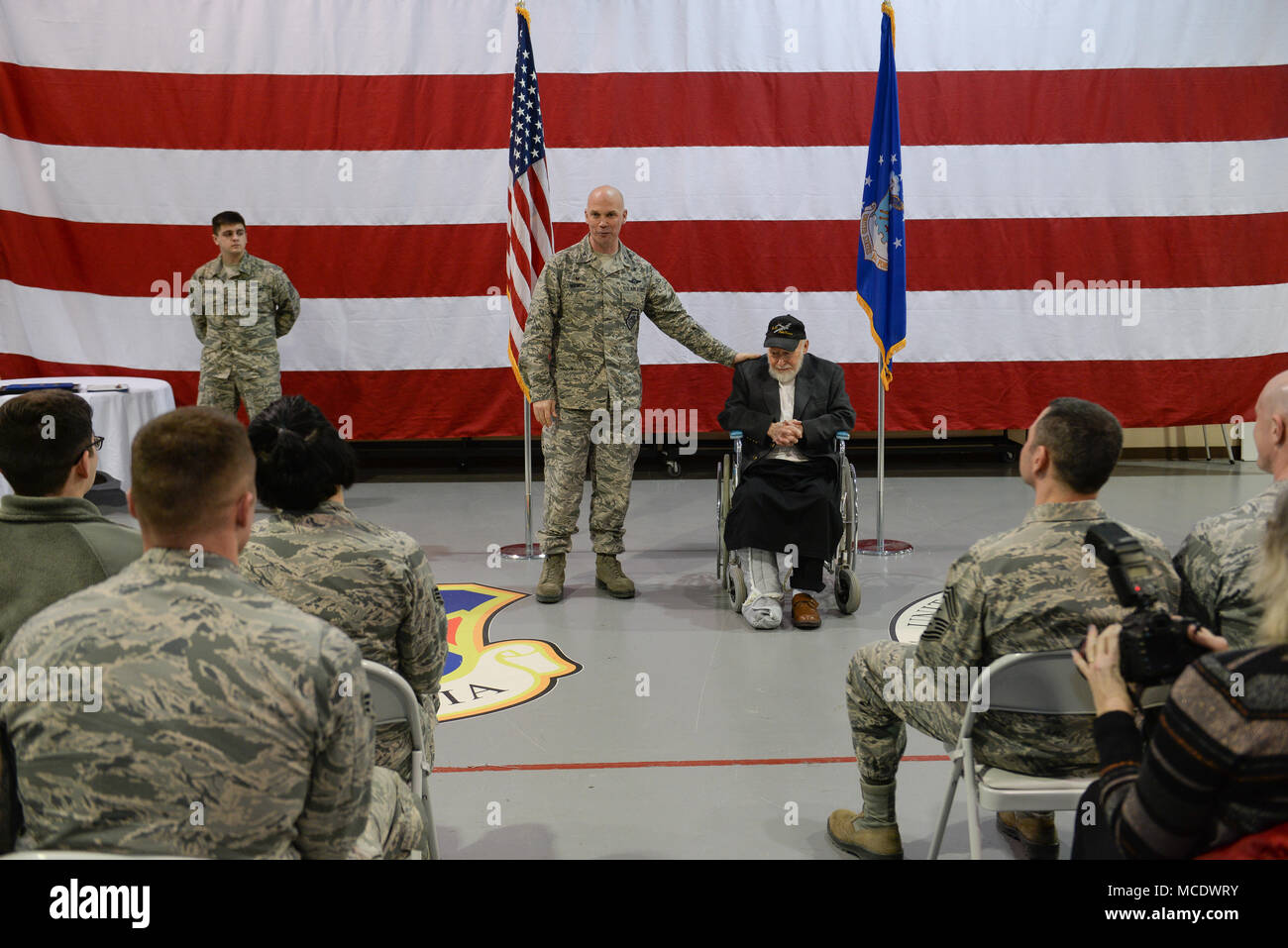 U.S. Air Force Col. Mike Manion, 55th Wing commander, introduces Gail ...