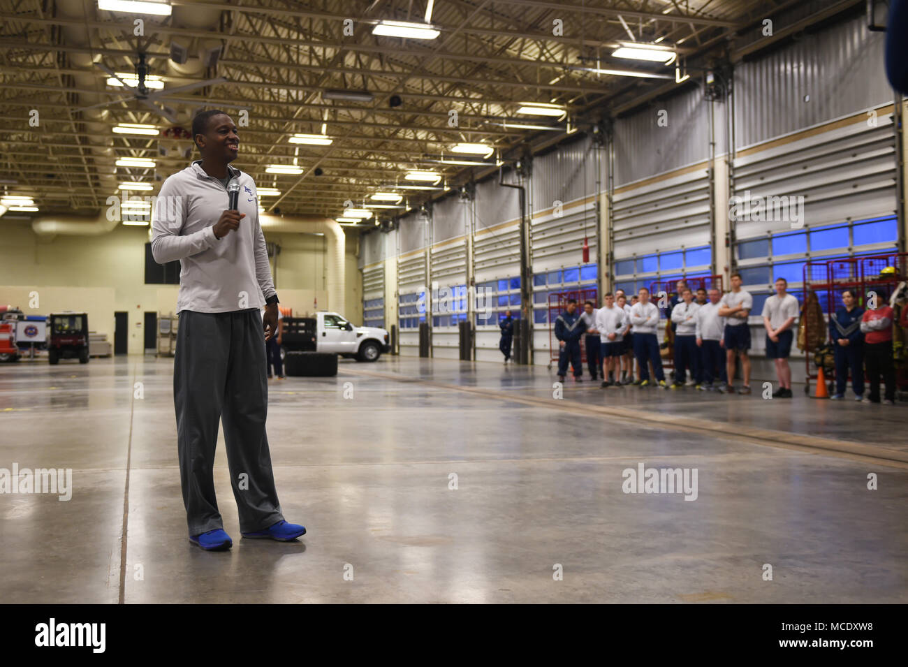 U.S. Air Force Col. Brandon Parker, 7th Bomb Wing commander, speaks to ...