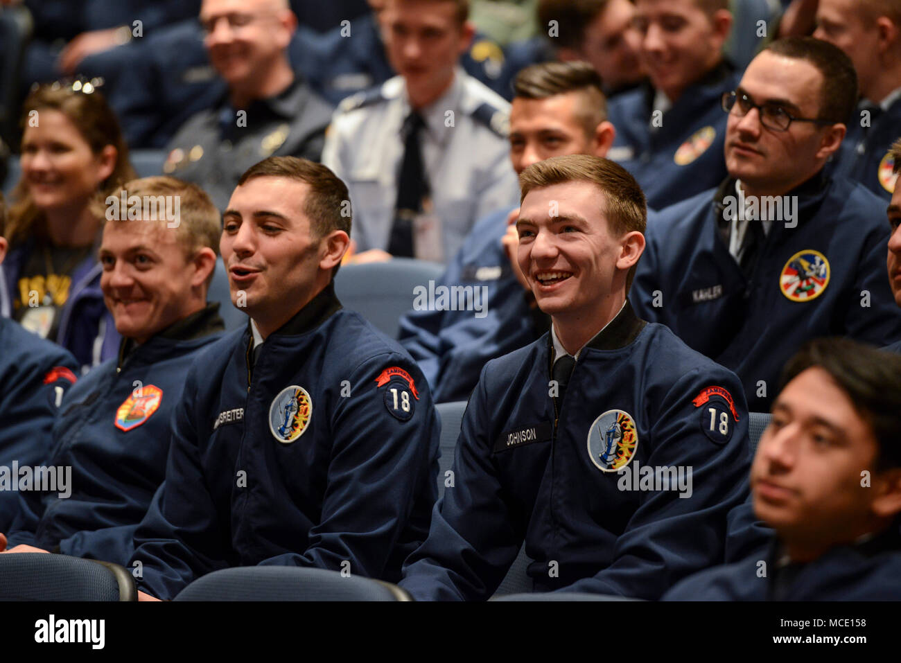 Air Force Academy cadets listen to a speaking engagement during the ...
