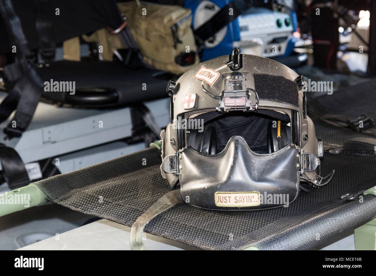 A helmet for display inside of a Black Hawk helicopter Stock Photo - Alamy