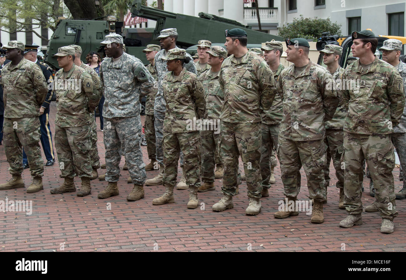 Soldiers stand in formation for National Guard Day Stock Photo - Alamy