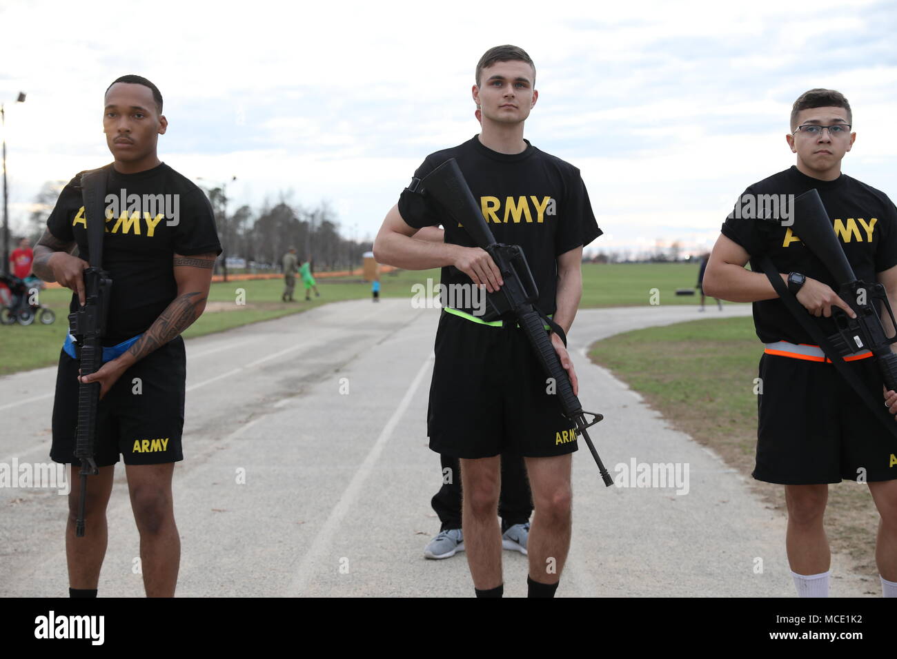 U.S. Army Best Warrior competitors line up to conduct the modified 2 ...