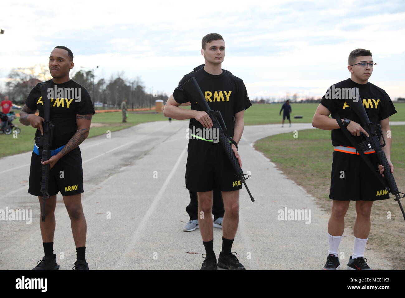 U.S. Army Best Warrior competitors line up to conduct the modified 2 ...