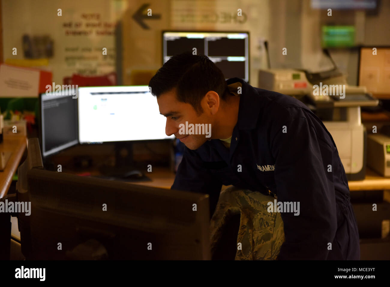 A paramedic from the 48th Medical Group mans the emergency room main ...