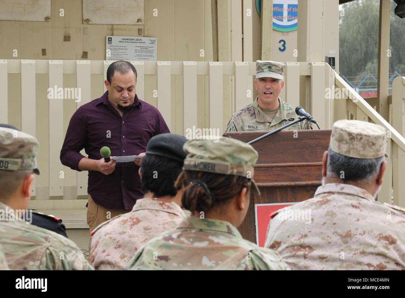 The Security Forces South Commander, Lt. Col. David W. Noble, speaks to ...