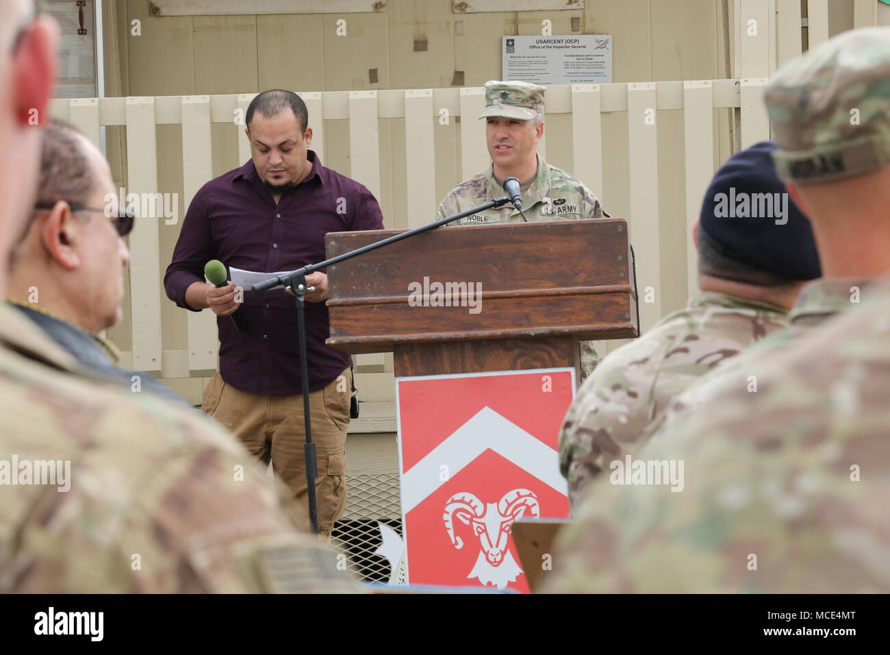 The Security Forces South Commander, Lt. Col. David W. Noble, speaks to ...