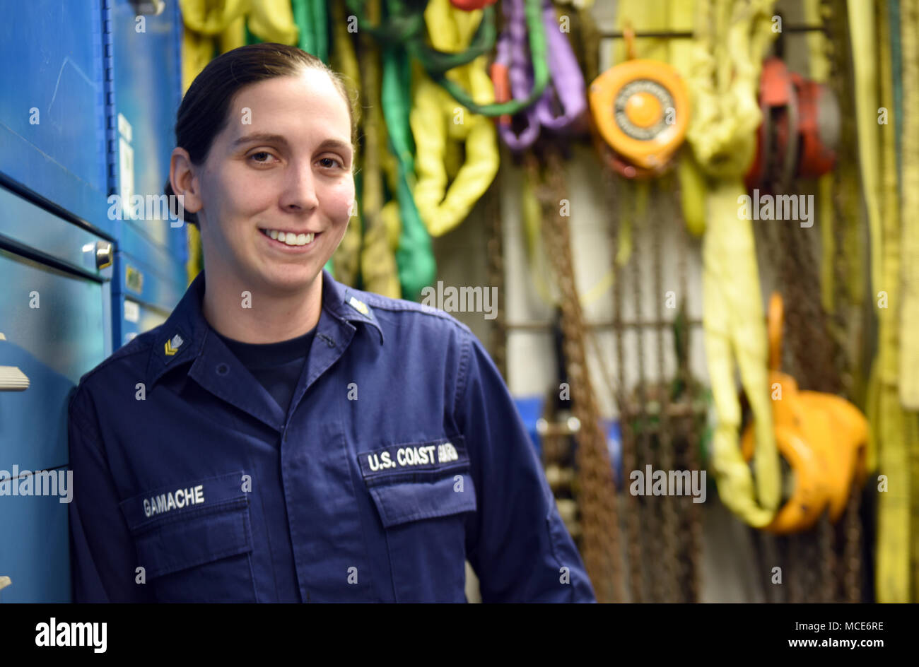 Coast Guard Petty Officer 2nd Class Courtney Gamache, a machinery ...