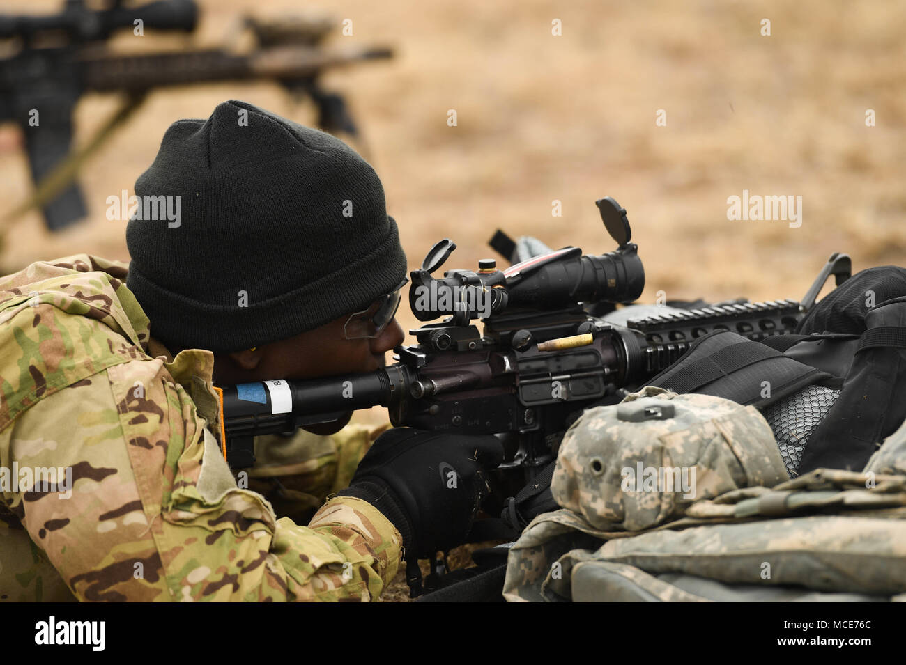 A U.S. Army Soldier fires his M4 Carbine, zeroing his Advanced Combat ...