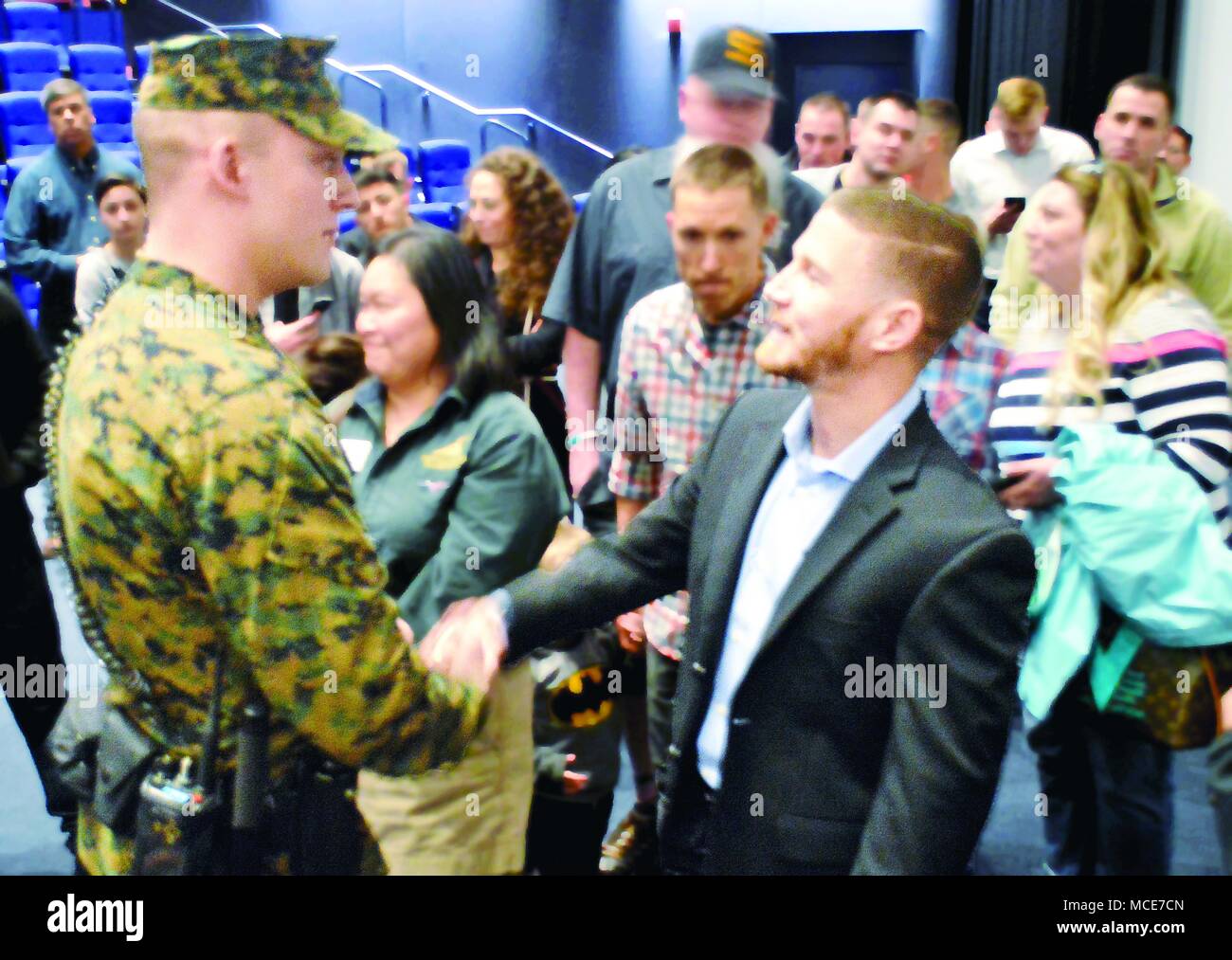 Medal of Honor recipient Cpl. Kyle Carpenter takes the time to shake ...