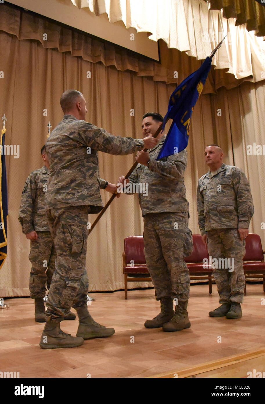 U.S. Air Force Lt. Col. William Wilkinson accepts the guideon ...