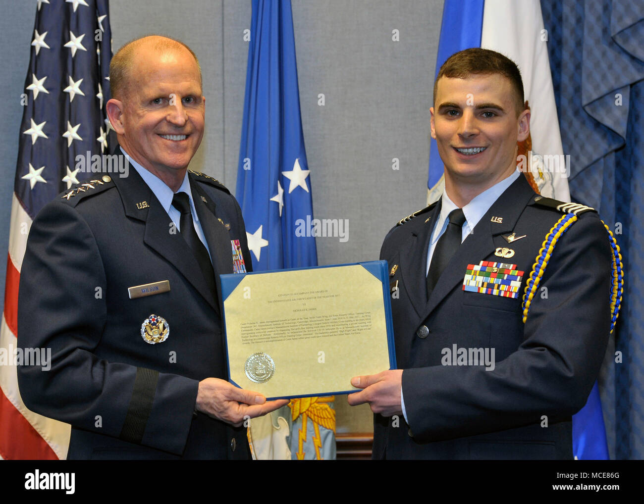 Air Force Vice Chief of Staff Gen. Stephen Wilson presents the Cadet of ...