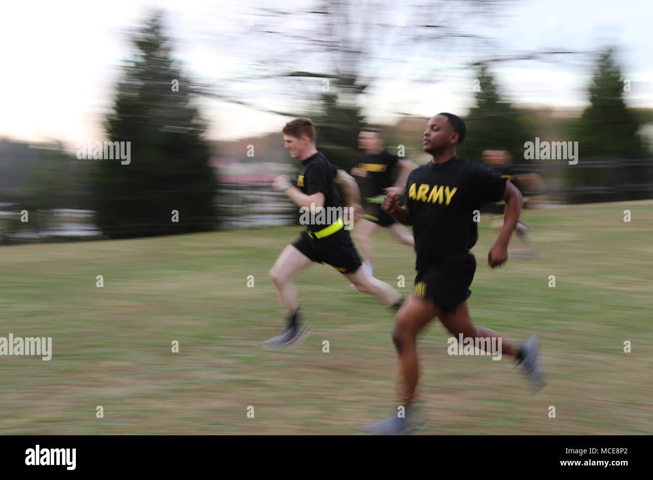Soldiers with the 642nd Regional Support Group conduct morning physical ...