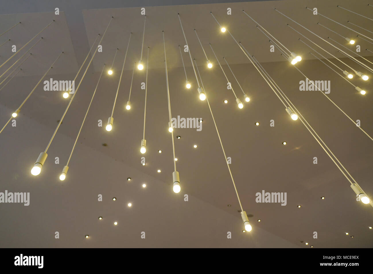 Hanging lights on ceiling. Interior concept for modern buildings Stock ...