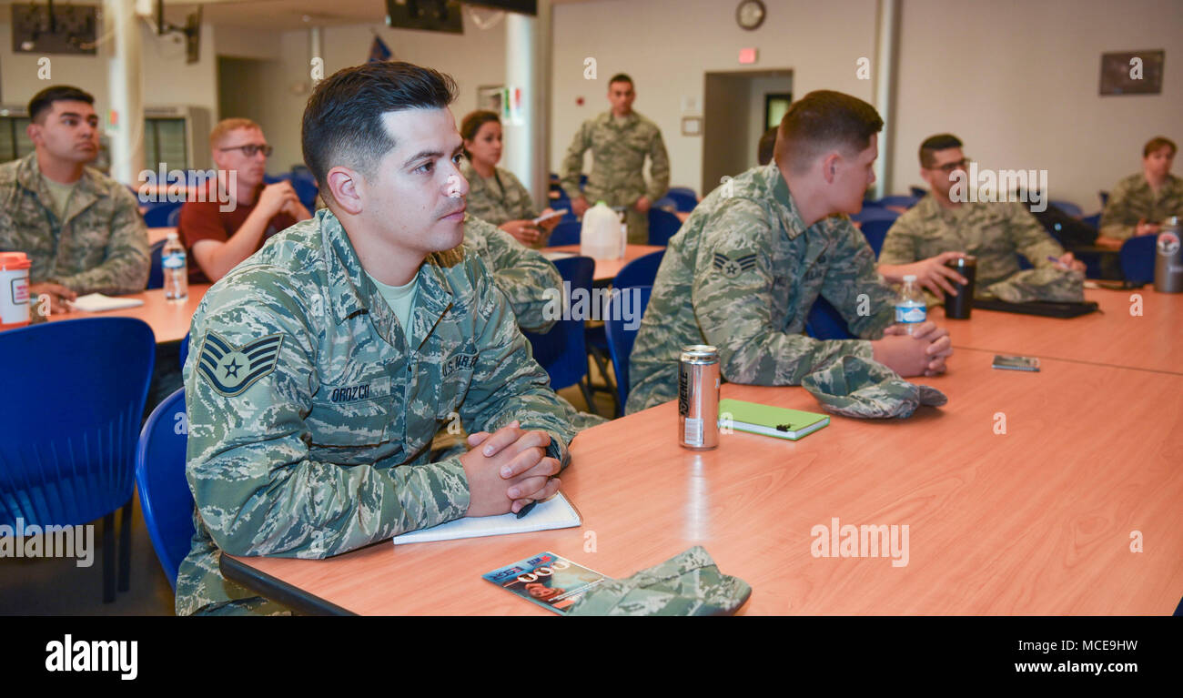 Arizona Air National Guard Airmen listen to a pre-deployment briefing ...