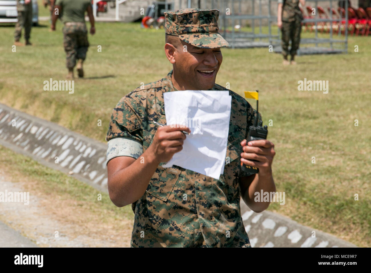 Sgt. Peter Bonny guides a Humvee to the start line of the Humvee push ...