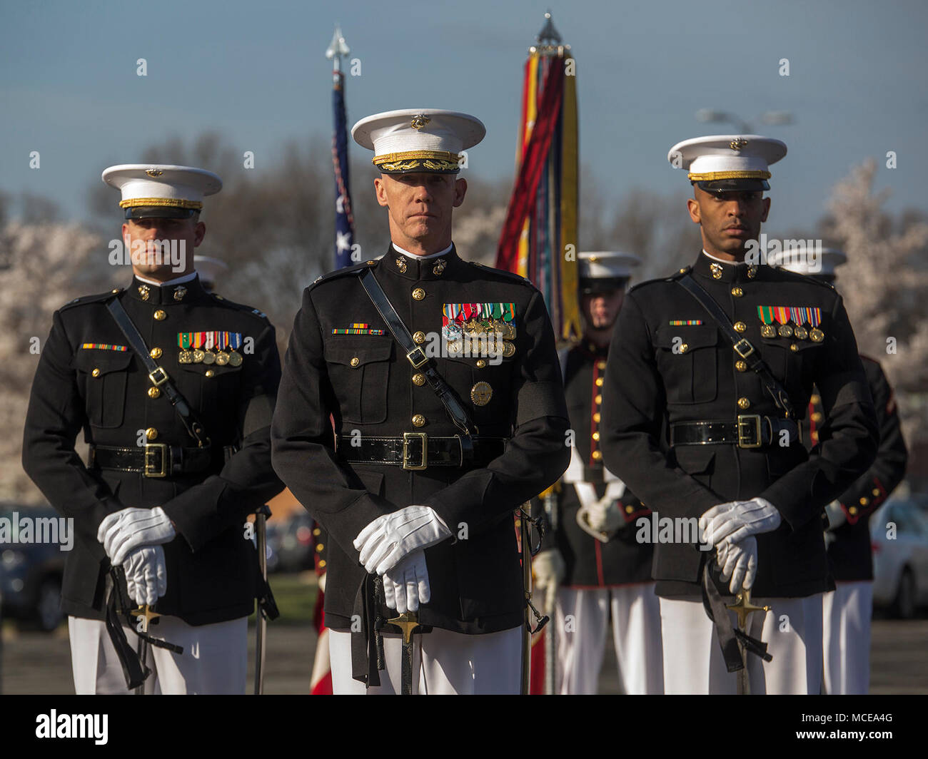 Colonel Tyler J. Zagurski, center, commanding officer, Marine Barracks ...