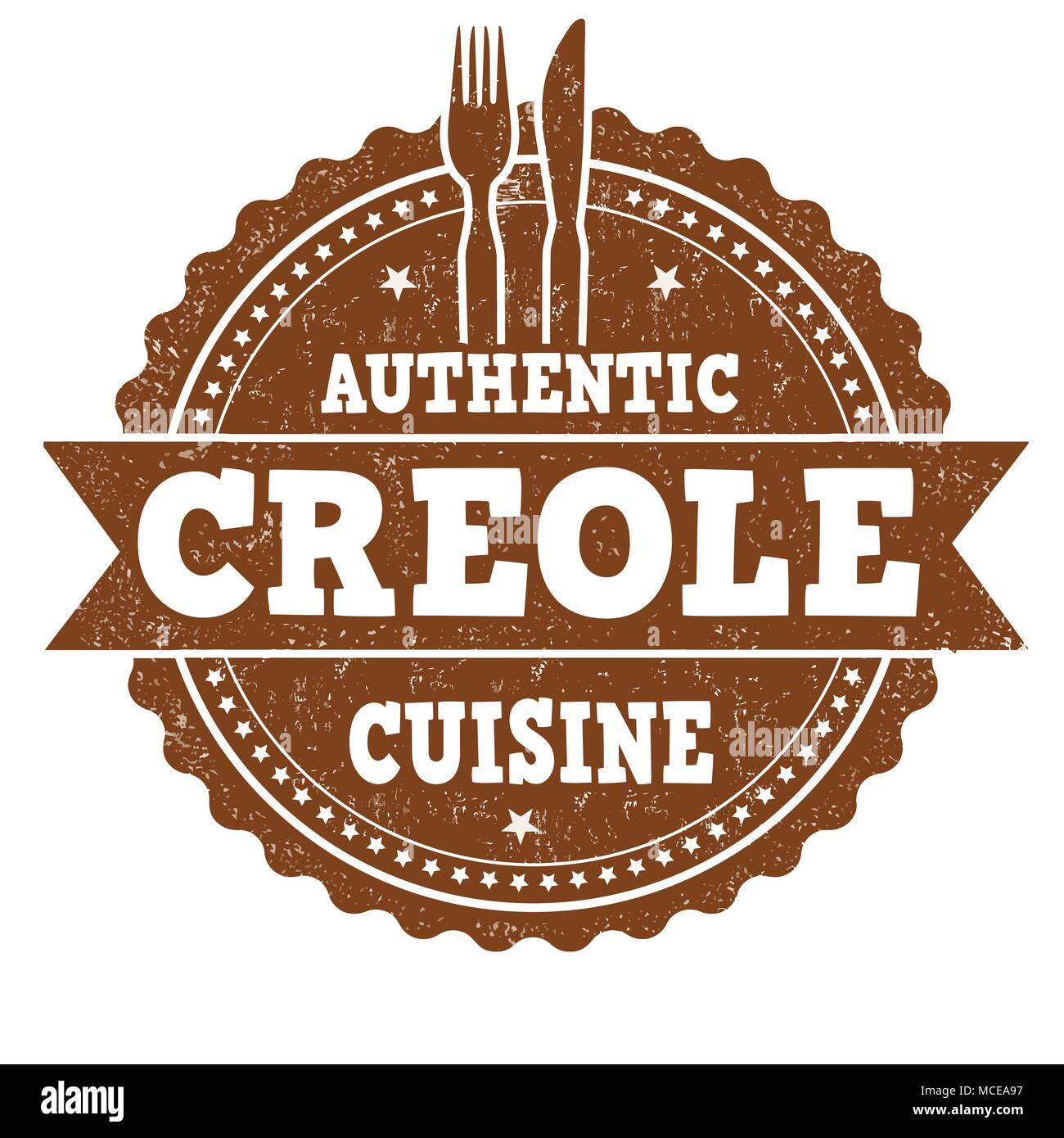 Authentic creole cuisine grunge rubber stamp on white background ...