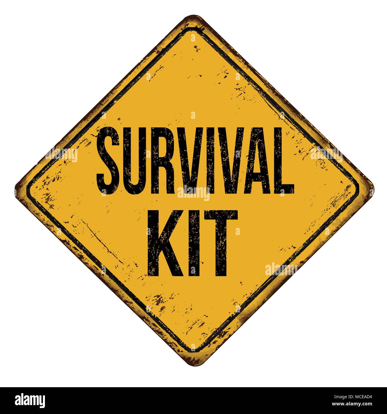 Survival kit vintage rusty metal sign on a white background, vector ...