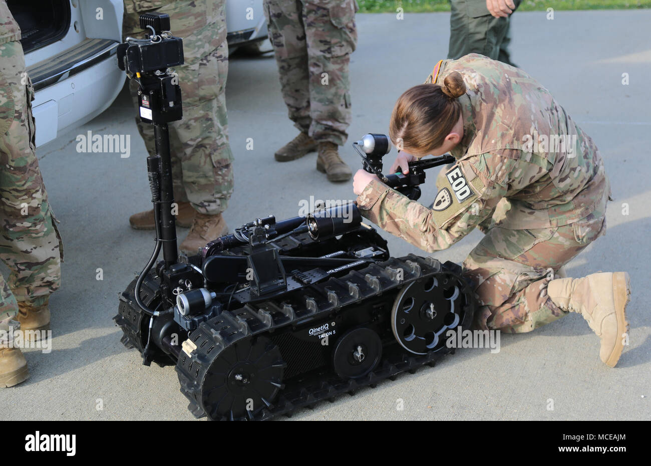 U.S. Army Cpl. Rebecca Mattocks, assigned to the 663d Ordnance Company Explosive Ordnance ...