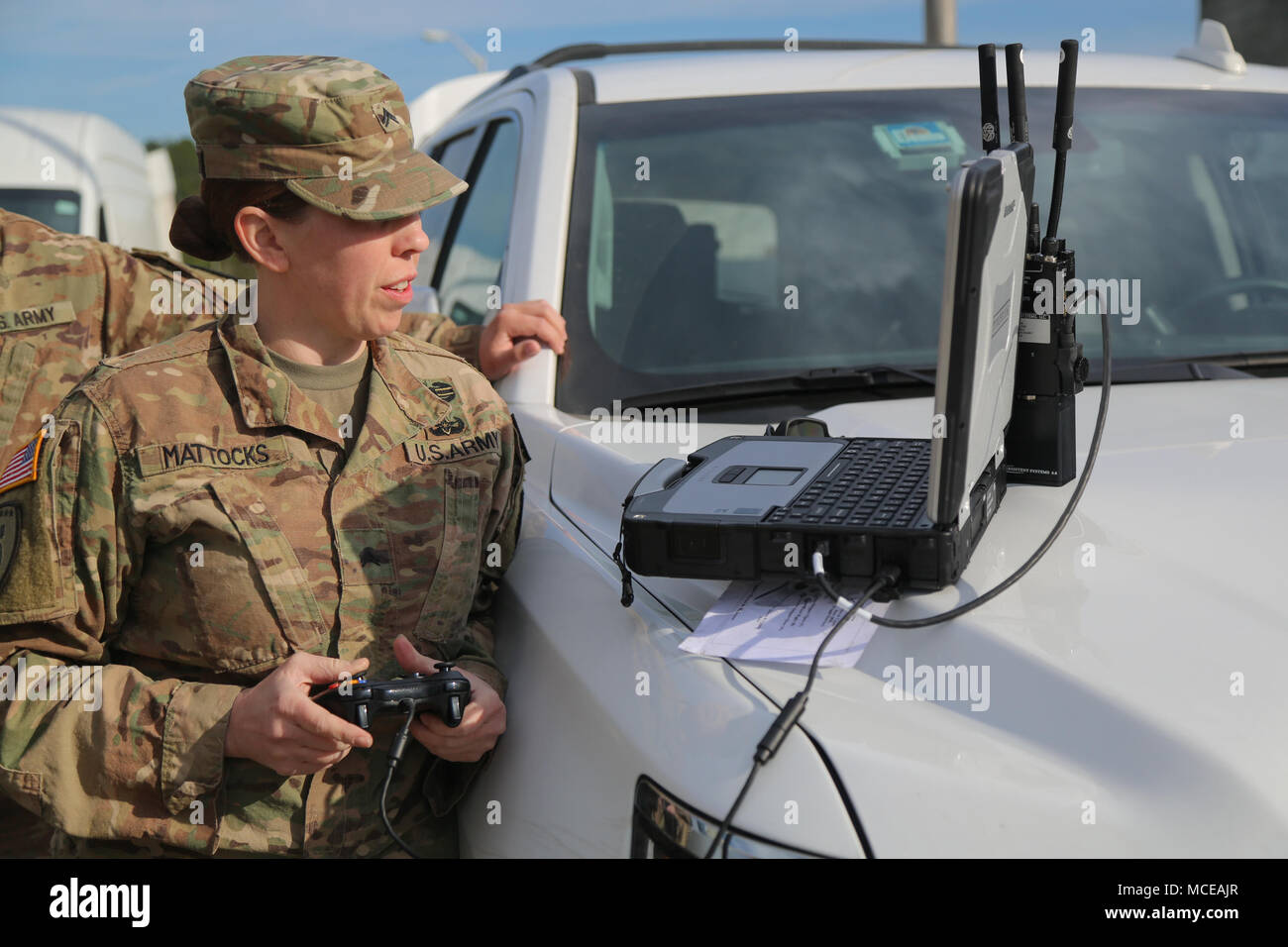 U.S. Army Cpl. Rebecca Mattocks, assigned to the 663d Ordnance Company Explosive Ordnance ...