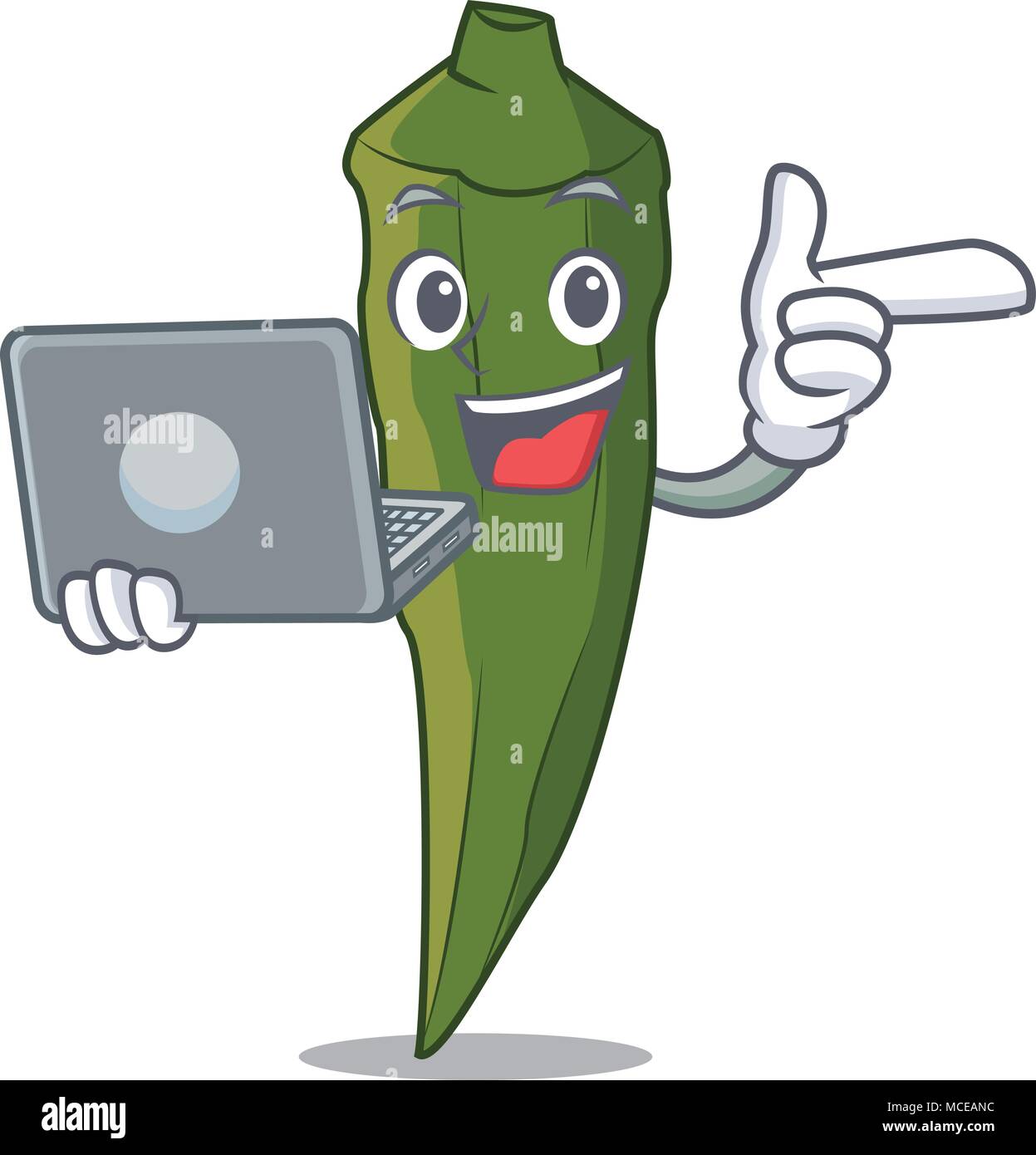 With laptop okra character cartoon style vector illustration Stock ...