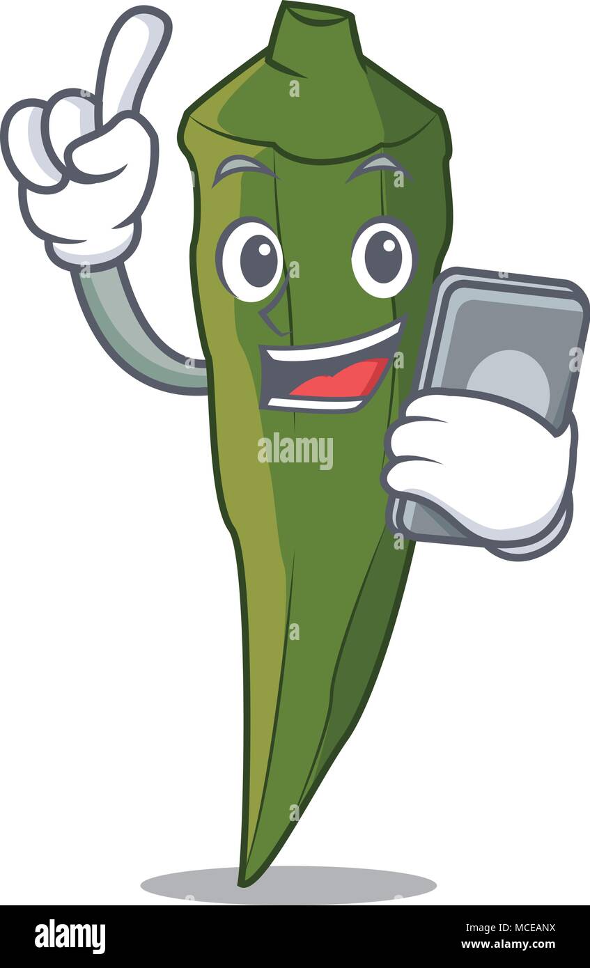 With phone okra character cartoon style vector illustration Stock ...