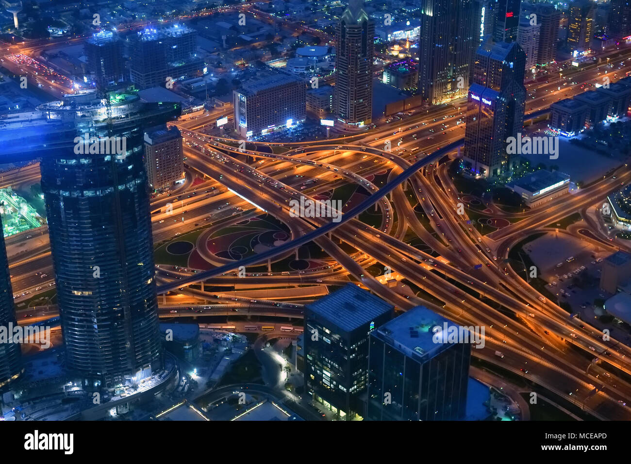 Dubai road junction view from above at night, UAE Stock Photo - Alamy