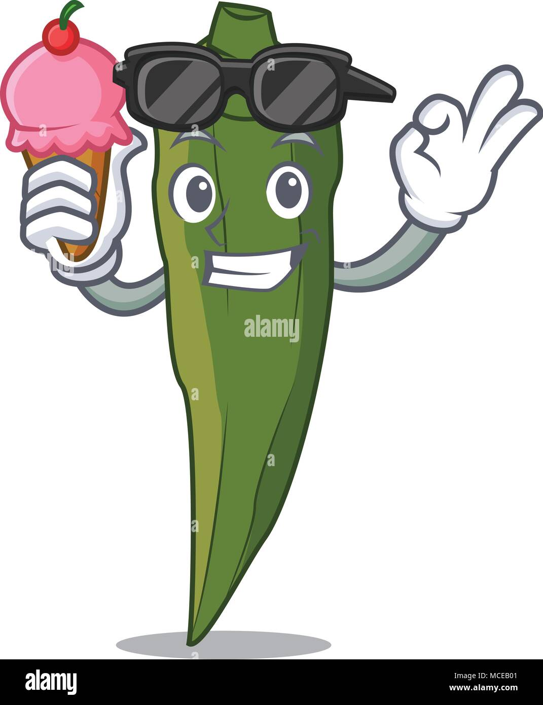 With ice cream cool okra character cartoon style vector illustration ...